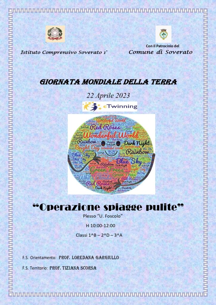 GIORNATA MONDIALE DELLA TERRA – 22 Aprile 2023 – IC Soverato GIORNATA MONDIALE DELLA TERRA – 22 Aprile 2023 – IC Soverato